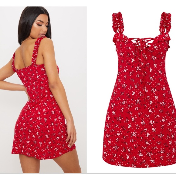 Dresses | Red Mini Floral Dress | Poshmark
